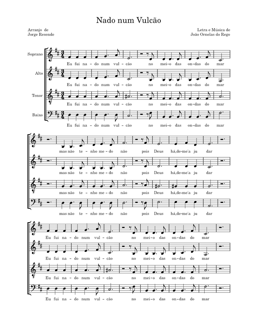 Nado num Vulcão - João Ornelas do Rego Sheet music for Soprano, Alto ...
