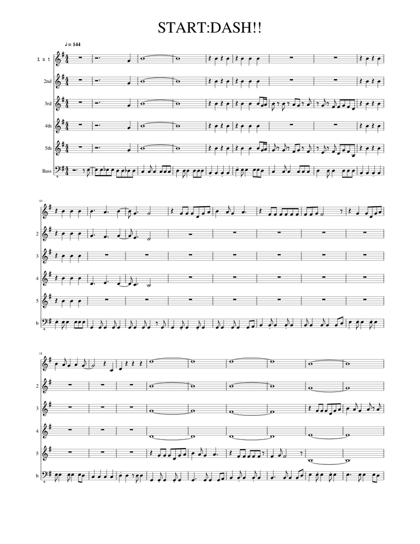 START DASH Sheet Music for Piano, Bass guitar (Mixed Ensemble ...