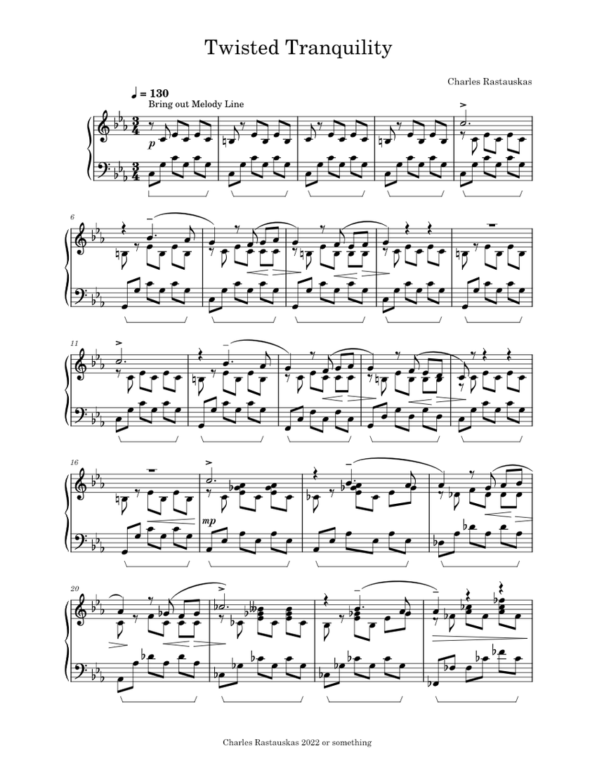 Twisted Tranquility - Charles Rastauskas Sheet Music for Piano (Solo ...
