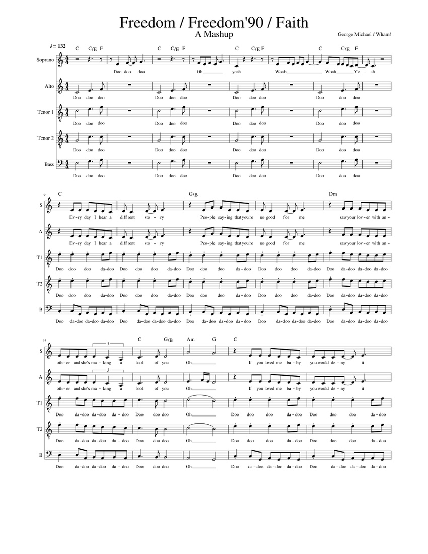 Freedom / Freedom'90 / Faith - SATB Sheet Music with Chords for Piano ...