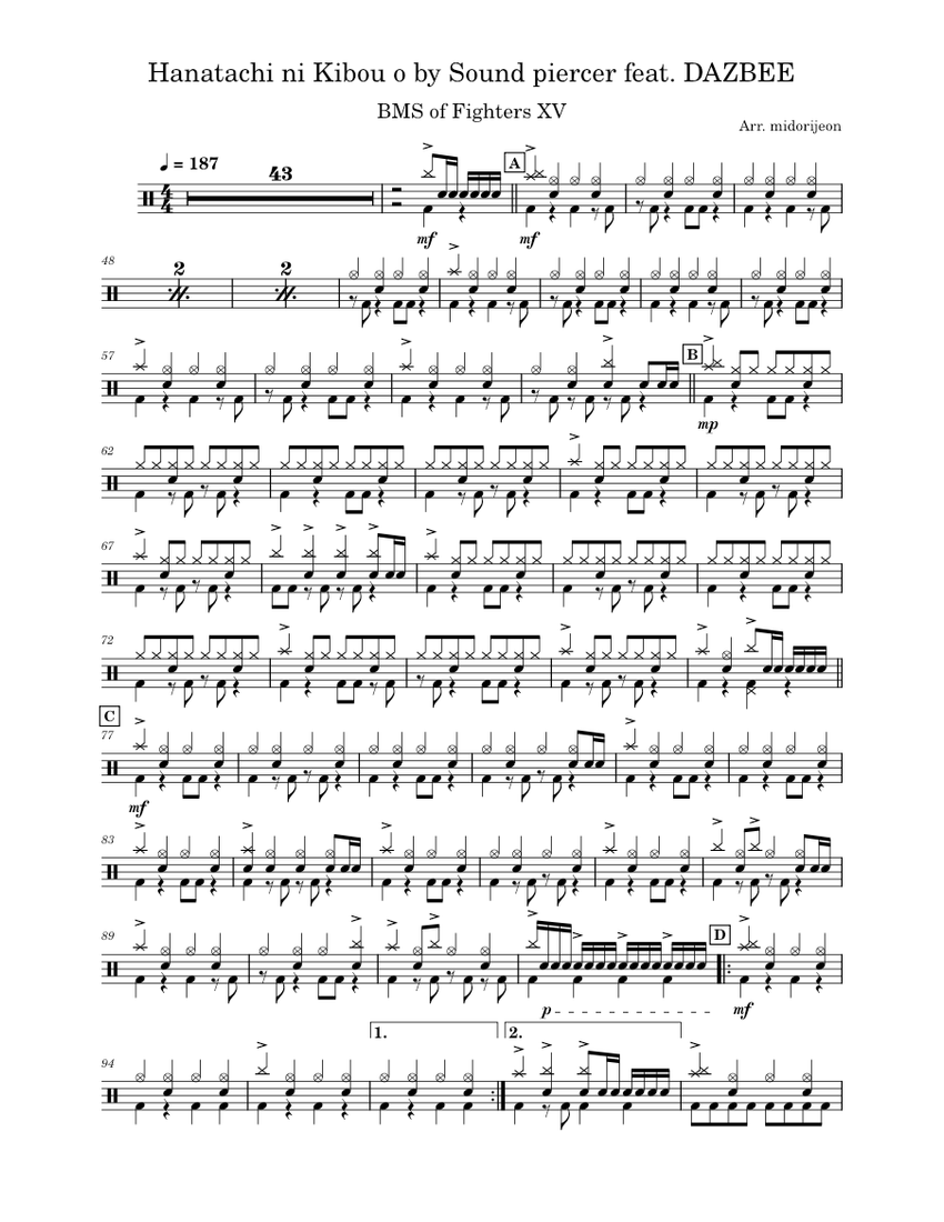 Hanatachi ni Kibou o – Sound piercer feat. DAZBEE Sheet music for Drum group (Solo) | Musescore.com