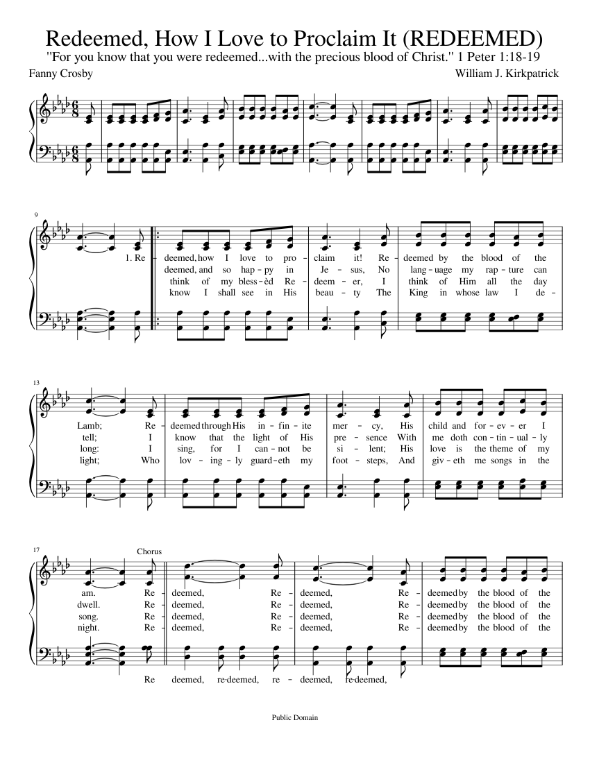Redeemed, How I Love to Proclaim It (REDEEMED) Sheet Music for Piano ...