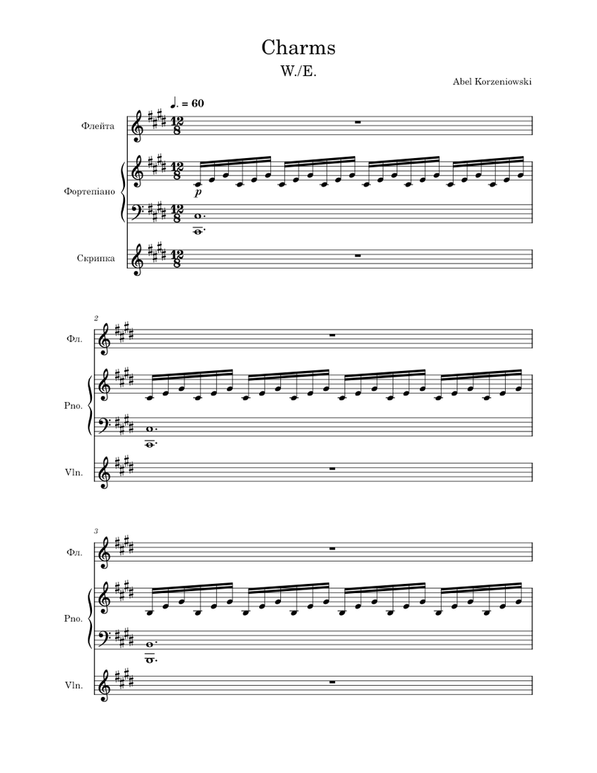 Charms - Abel Korzeniowski Sheet Music for Piano, Flute, Violin (Mixed ...