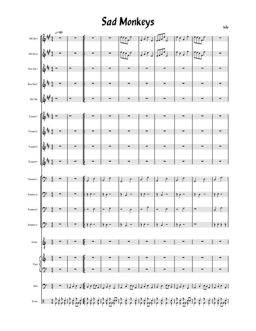 Sad Monkeys - hilo Sheet music for Piano, Trombone, Saxophone alto ...