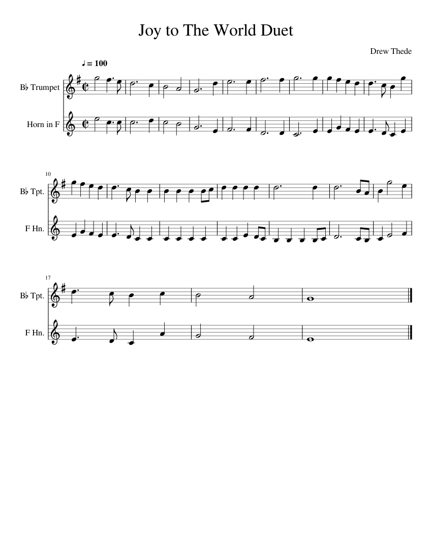 Joy to The World Duet Sheet music for Trumpet other (Solo) | Musescore.com