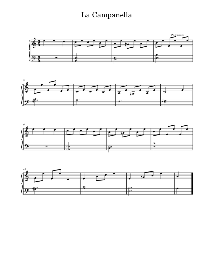 La campanella – Franz Liszt - Easy - Level 2 Sheet Music for Piano ...