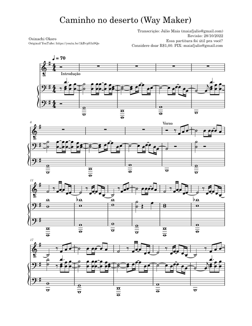 Way maker – Sinach Caminho no deserto Way Maker Sheet music for Piano ...
