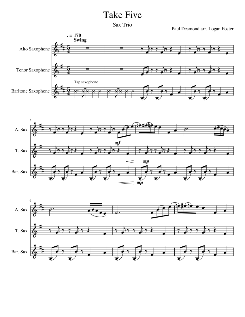 Take Five Sax Trio Sheet music for Saxophone alto, Saxophone tenor ...