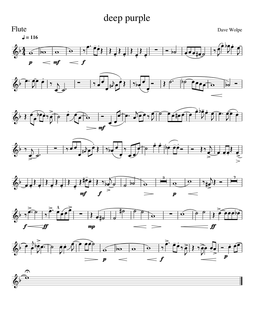 Deep purple Sheet Music for Flute (Solo) | MuseScore.com