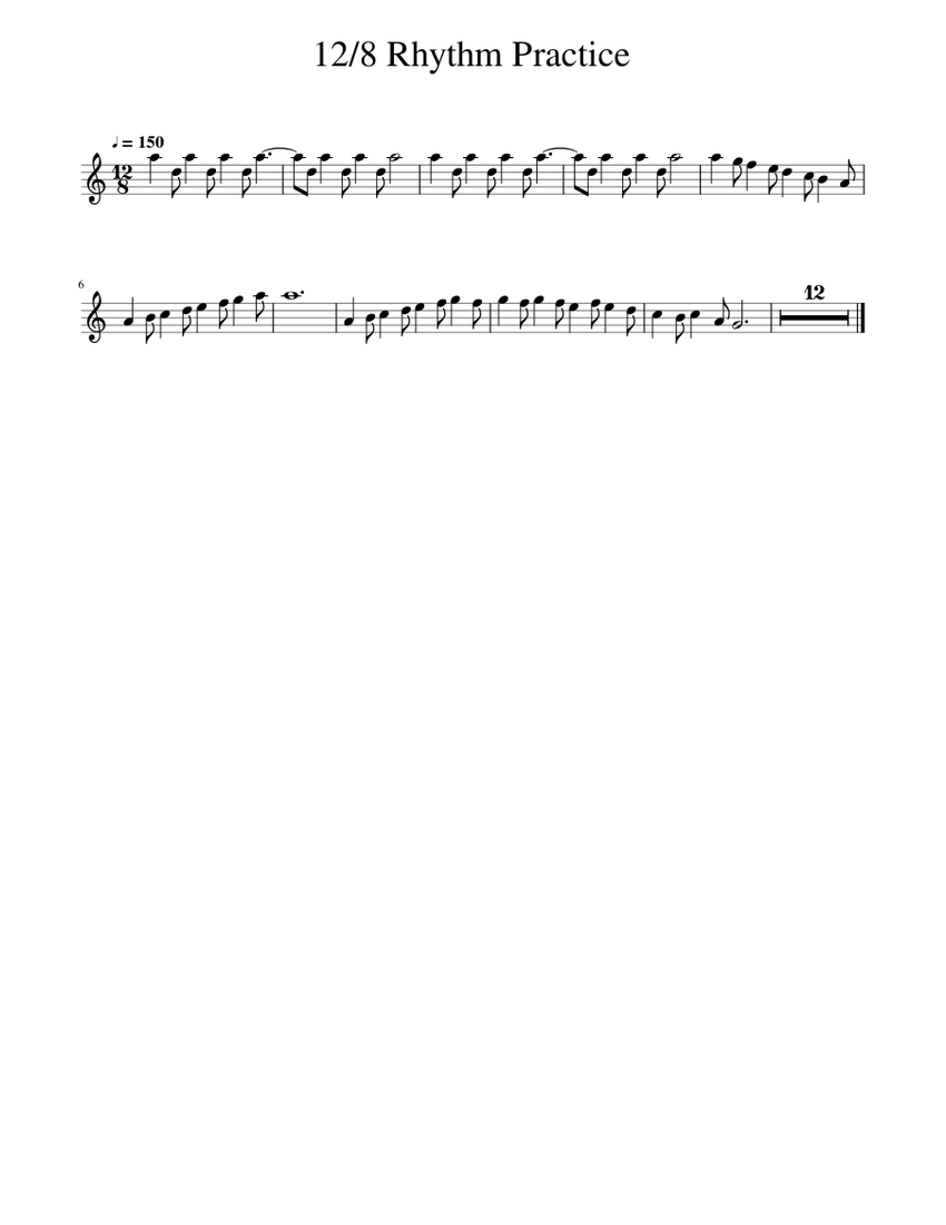 12/8 Rhythm Practice Sheet music for Piano (Solo) | Musescore.com