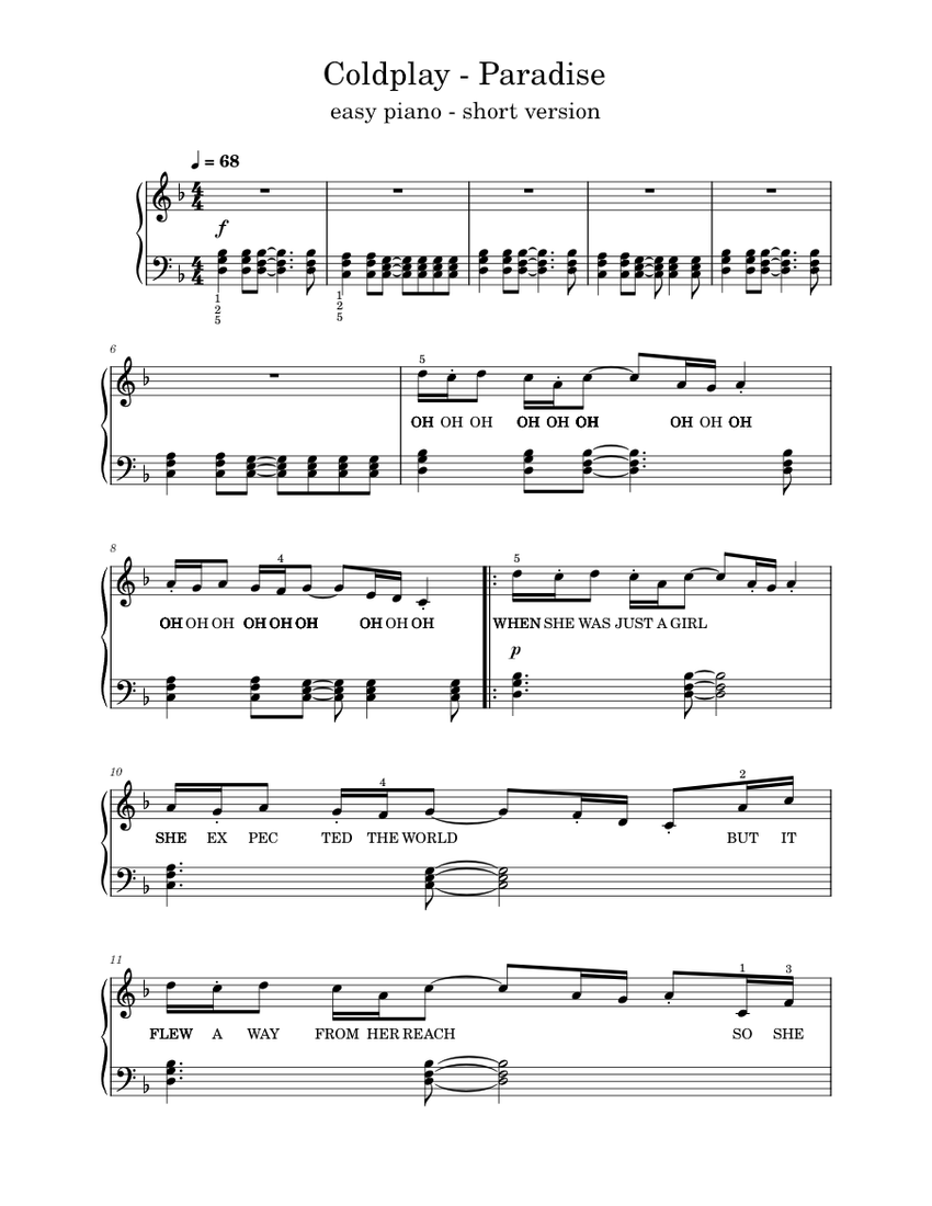 Paradise – Coldplay Sheet music for Piano (Solo) | Musescore.com