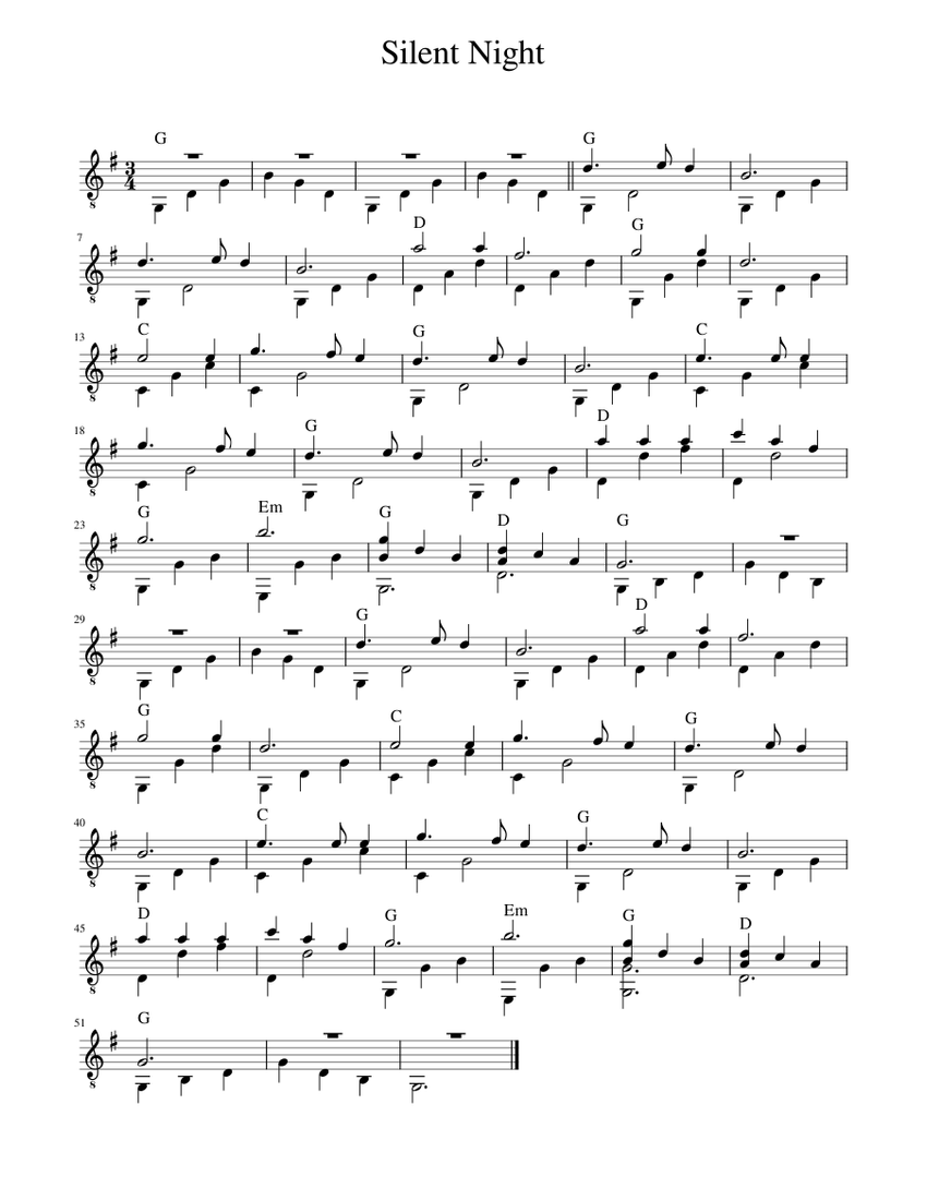 Silent Night – Misc Christmas Sheet Music with Chords for Guitar (Solo ...