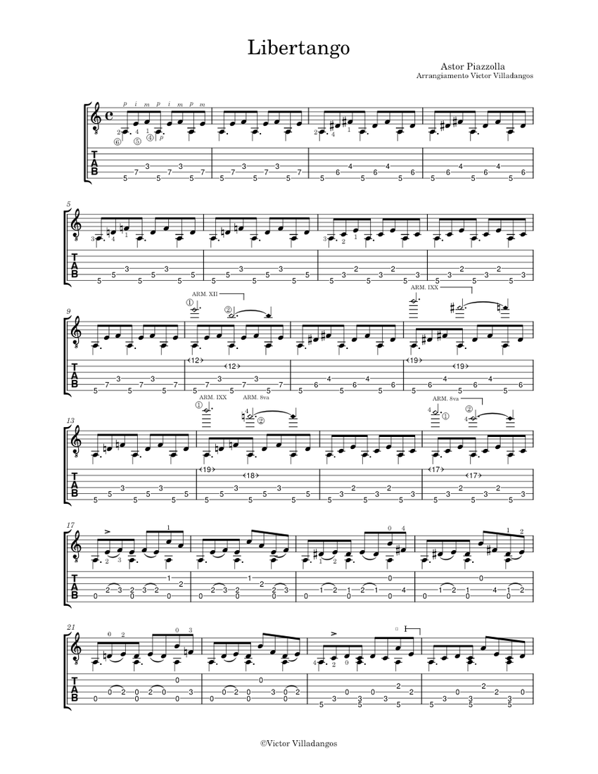 Libertango – Astor Piazzolla Sheet Music and Tab for Guitar (Solo ...