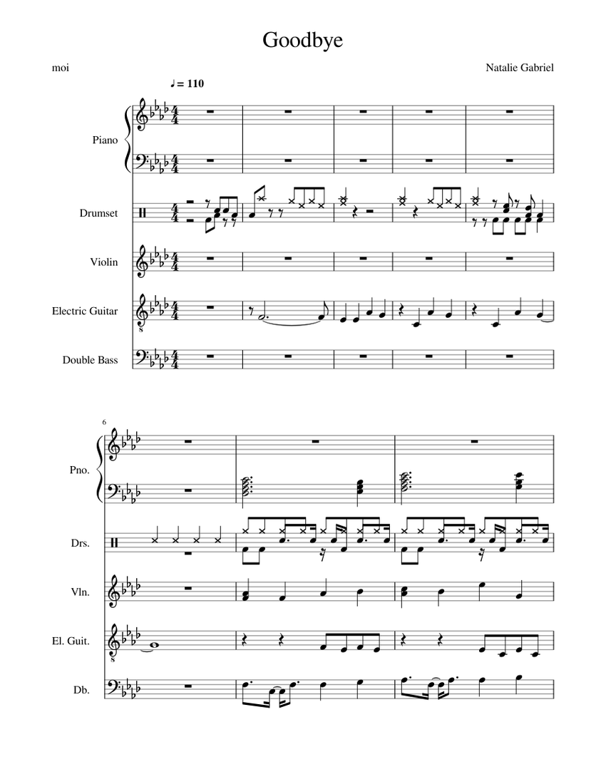 Goodbye Sheet music for Piano, Contrabass, Violin, Guitar & more ...