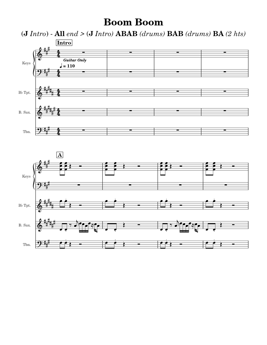 Boom Boom Chart Sheet Music for Piano, Trombone, Saxophone baritone, Trumpet in b-flat (Mixed ...