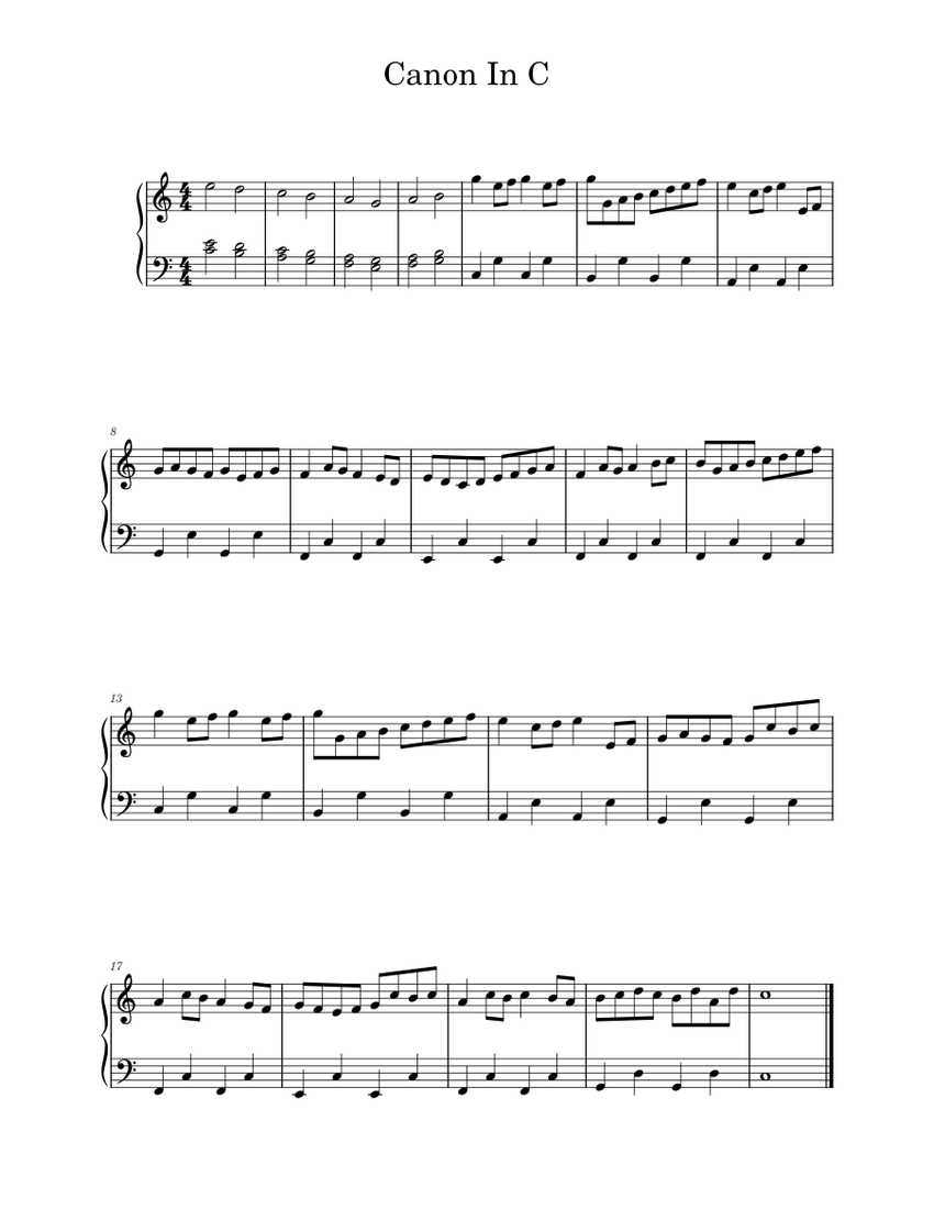 Canon In C Sheet Music for Piano (Solo) Easy | MuseScore.com