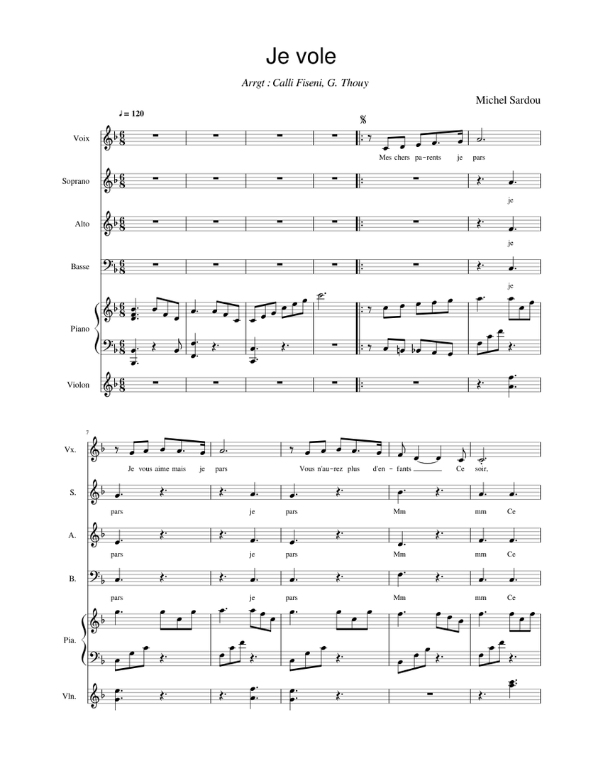 Je vole Sheet Music for Piano, Soprano, Alto, Bass voice & more ...
