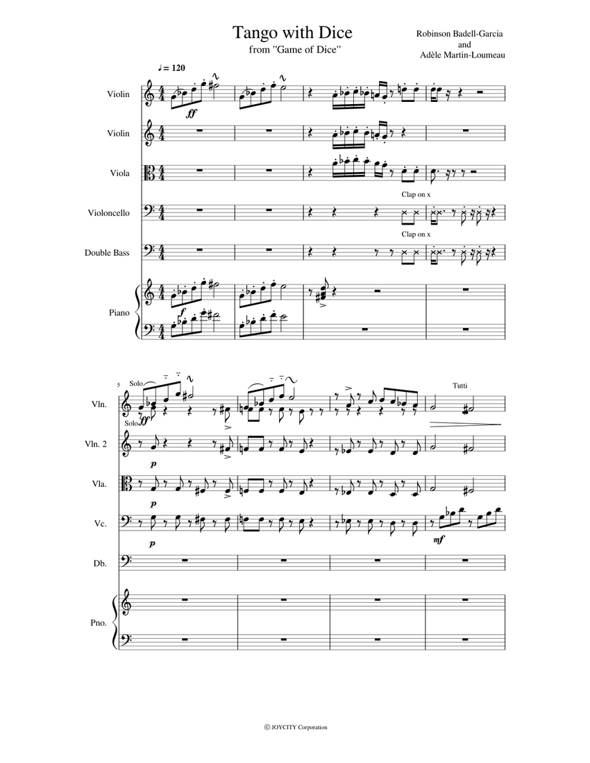 Tango with Dice Sheet music for Piano, Contrabass, Violin, Viola & more ...