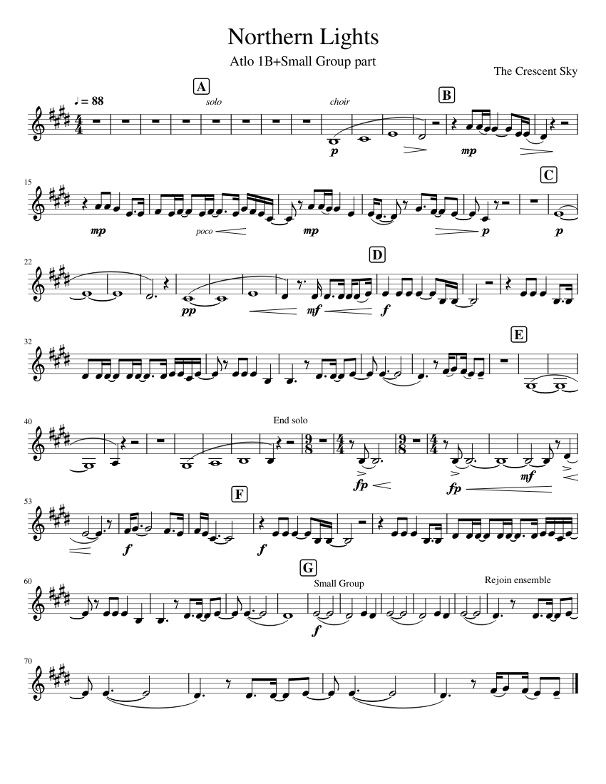 Northern Lights by The Crescent Sky - Alto 1B+Small Group part Sheet ...