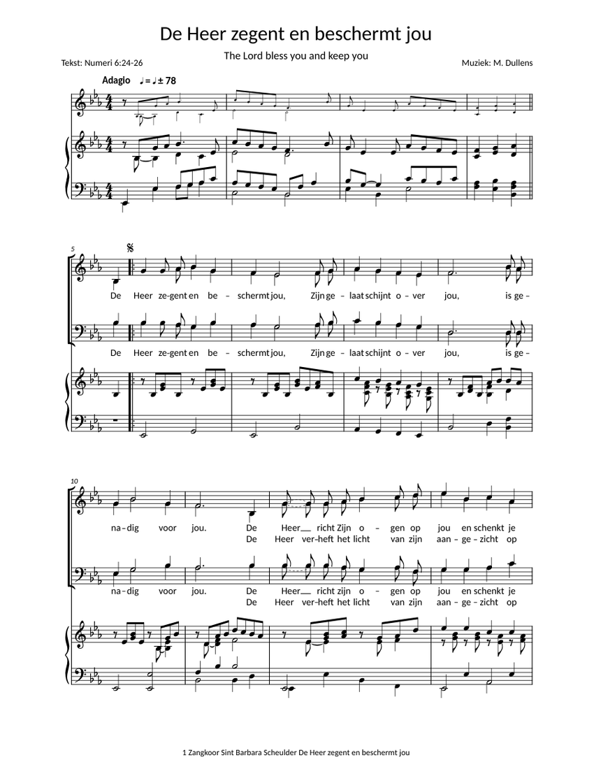 De Heer zegent en beschermt jou-partituur - piano tutorial