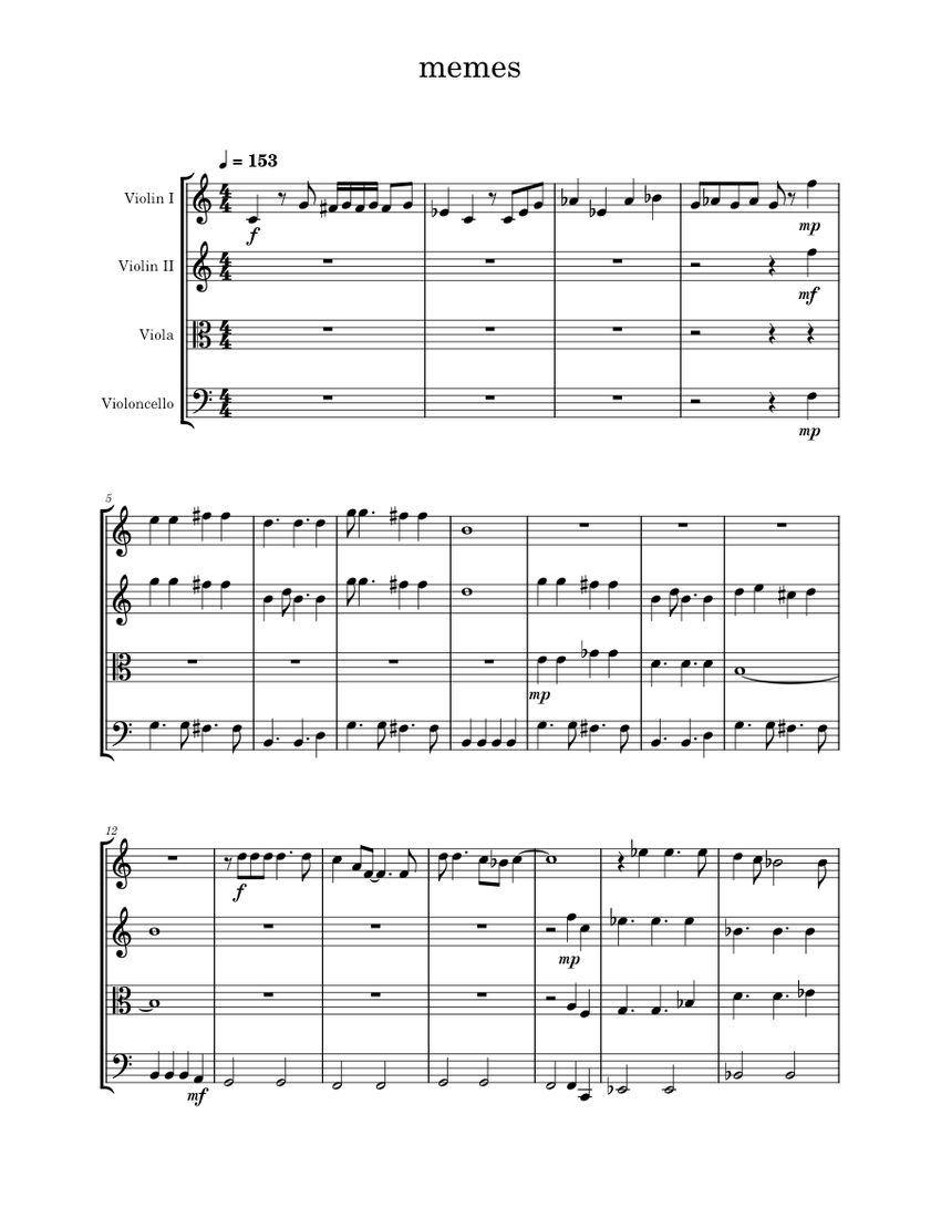 memes for strings Sheet music for Violin, Viola, Cello (String Quartet ...