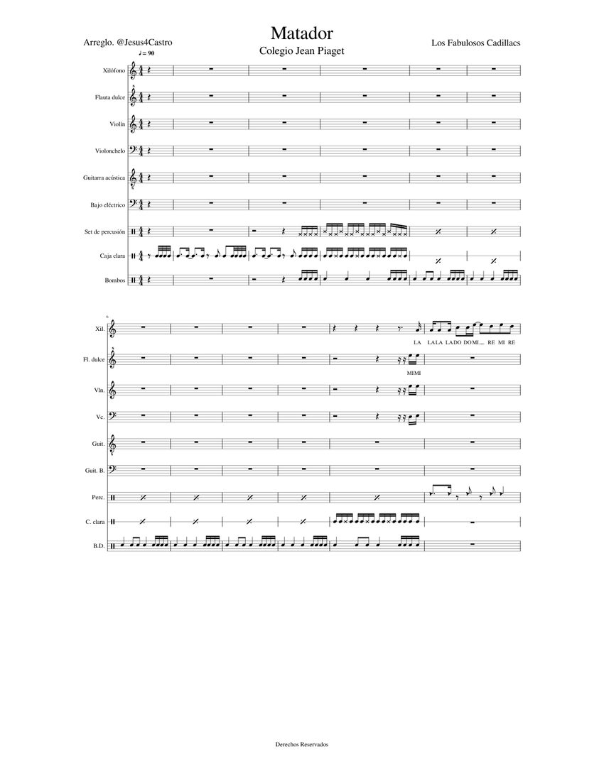Matador - Los Fabulosos Cadillac Sheet Music with Chords for Snare drum ...