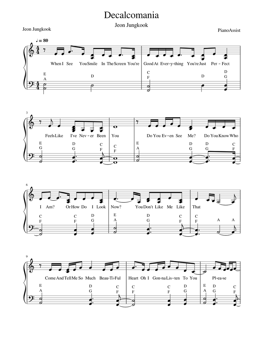 Decalcomania Sheet Music for Piano (Solo) Easy | MuseScore.com