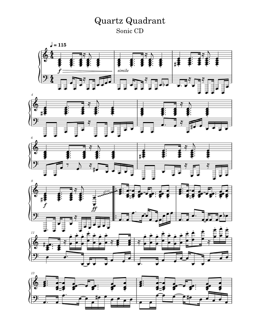 Quartz Quadrant - Sonic CD (Piano) Sheet music for Piano (Solo ...