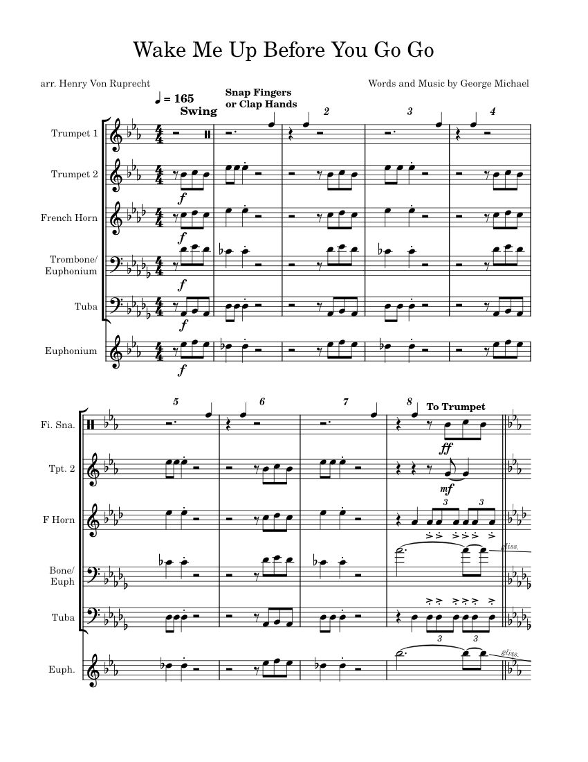 Wake Me Up Before You Go Go Sheet Music for Trombone, Euphonium, Tuba ...