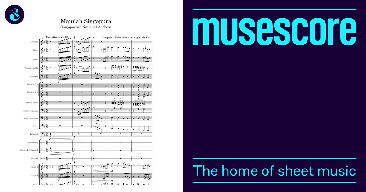Majulah Singapura – Zubir Said Sheet Music for Trombone, Tuba, Flute ...