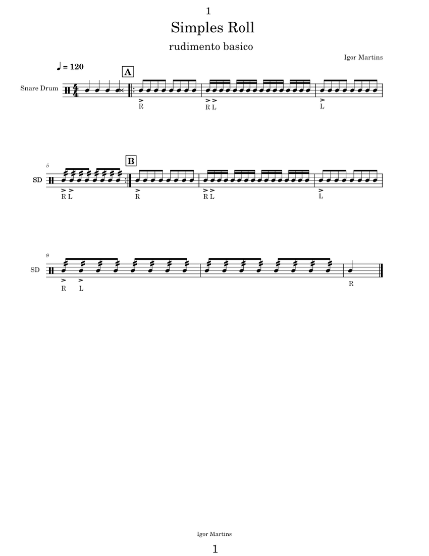 Simples Roll snare drum Sheet Music for Snare drum (Marching Band ...