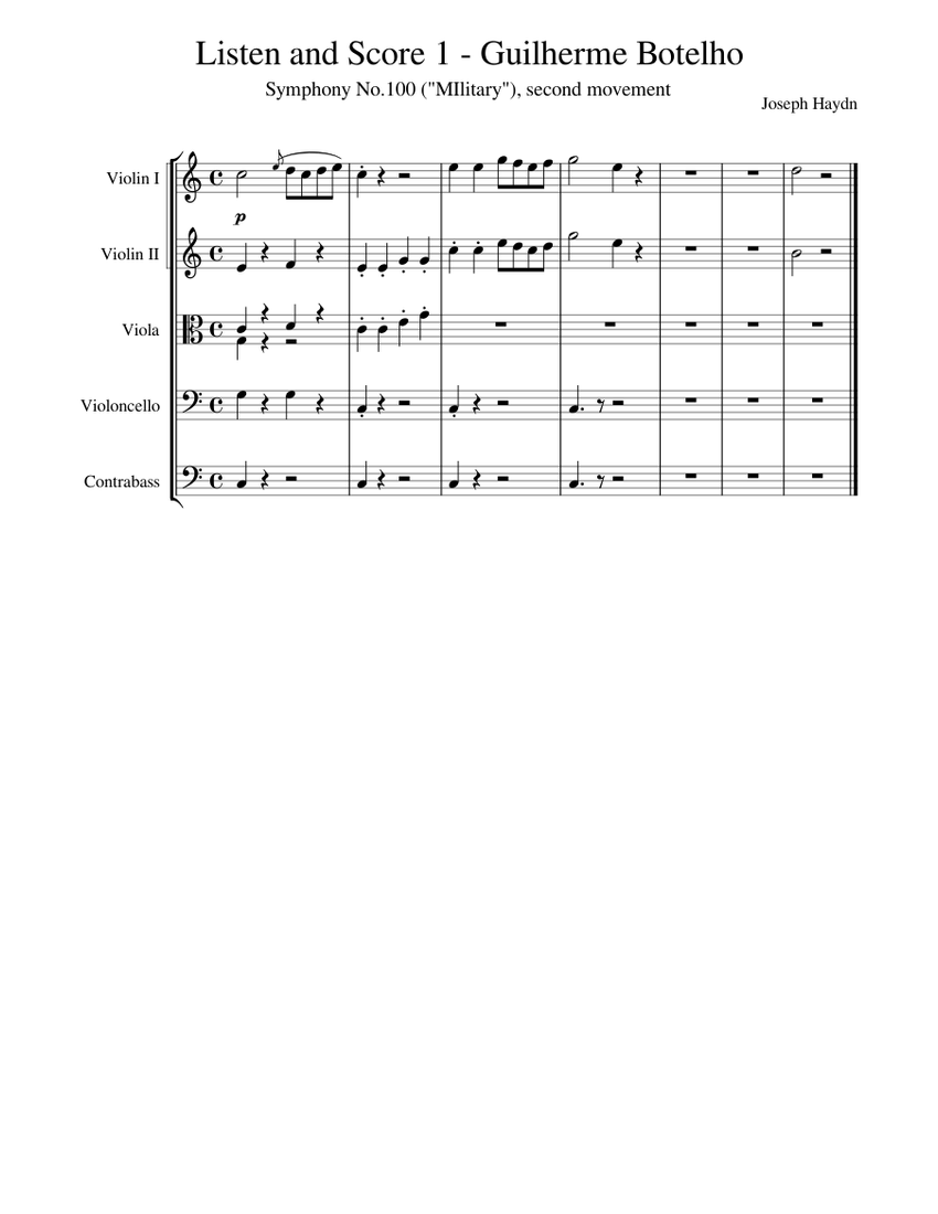 Listen_and_Score_1 Sheet music for Contrabass, Violin, Viola, Cello (String Quintet) | Musescore.com