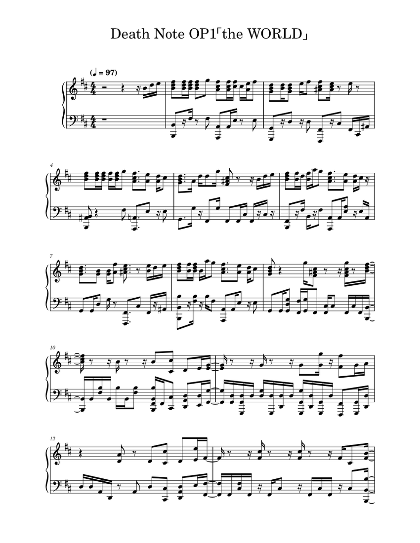 Death Note - The World OP1- Piano Cover Sheet music for Piano (Solo ...