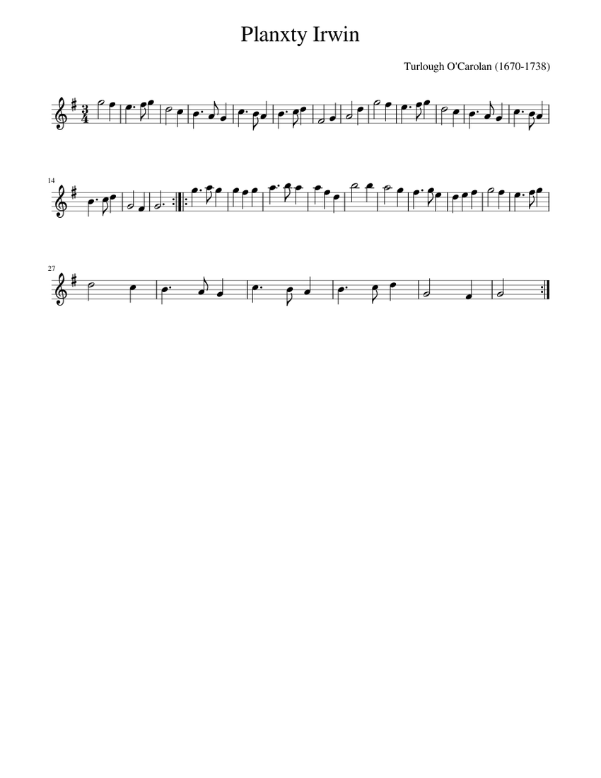 Planxty Irwin Sheet music for Piano (Solo) Easy | Musescore.com