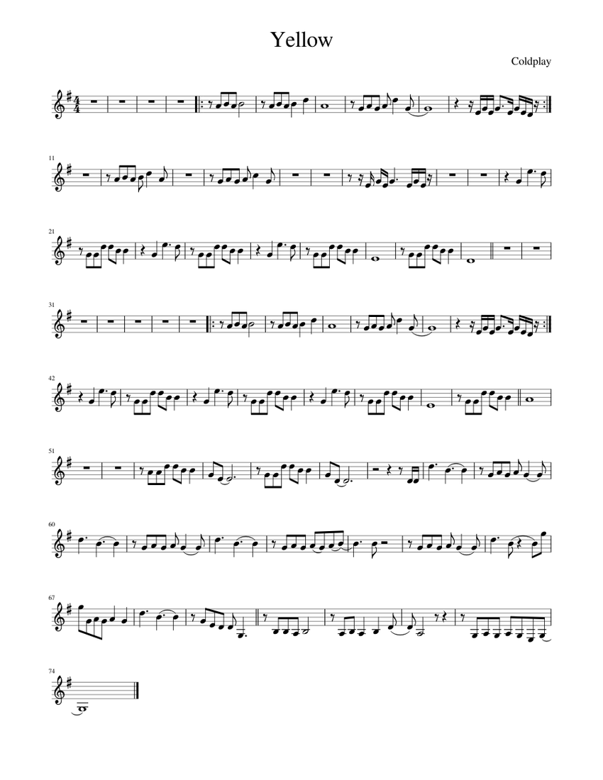 Yellow Sheet Music for Violin (Solo) | MuseScore.com