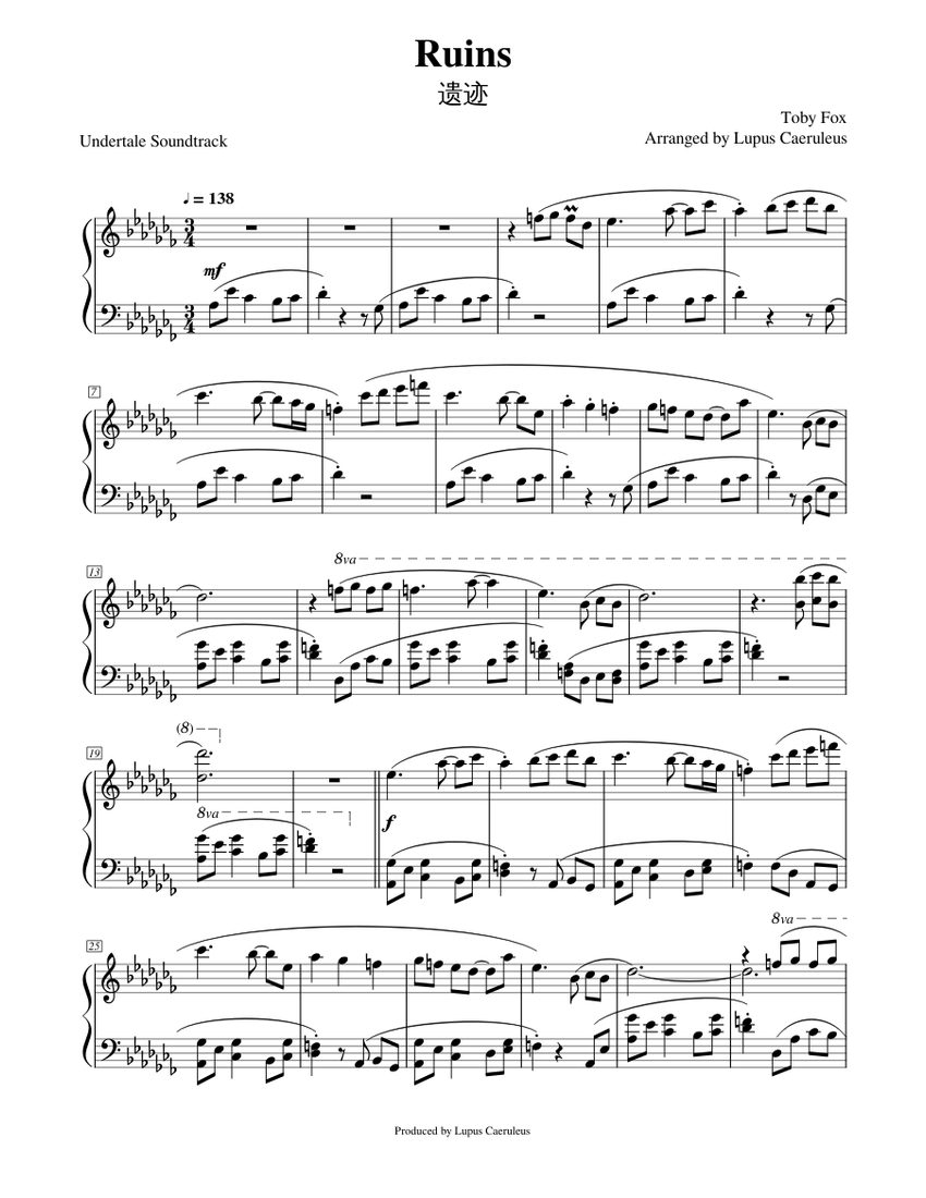 Ruins (Undertale) Sheet Music for Piano (Solo) | MuseScore.com