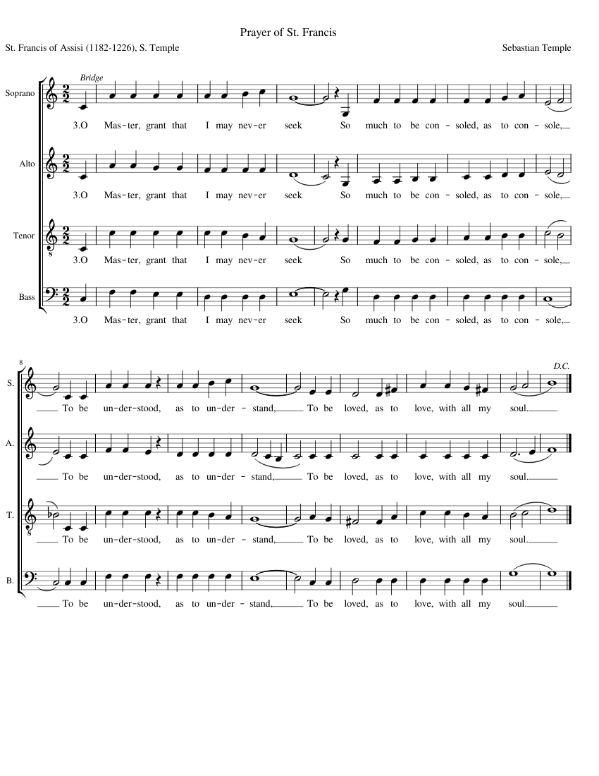 Prayer of St. Francis Sheet Music for Soprano, Alto, Tenor, Bass voice ...