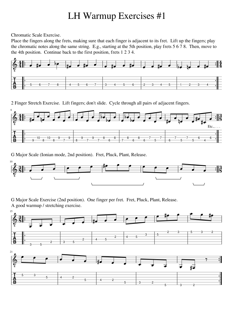 LH Warmup Exercises 01 Sheet Music and Tab for Guitar (Solo ...