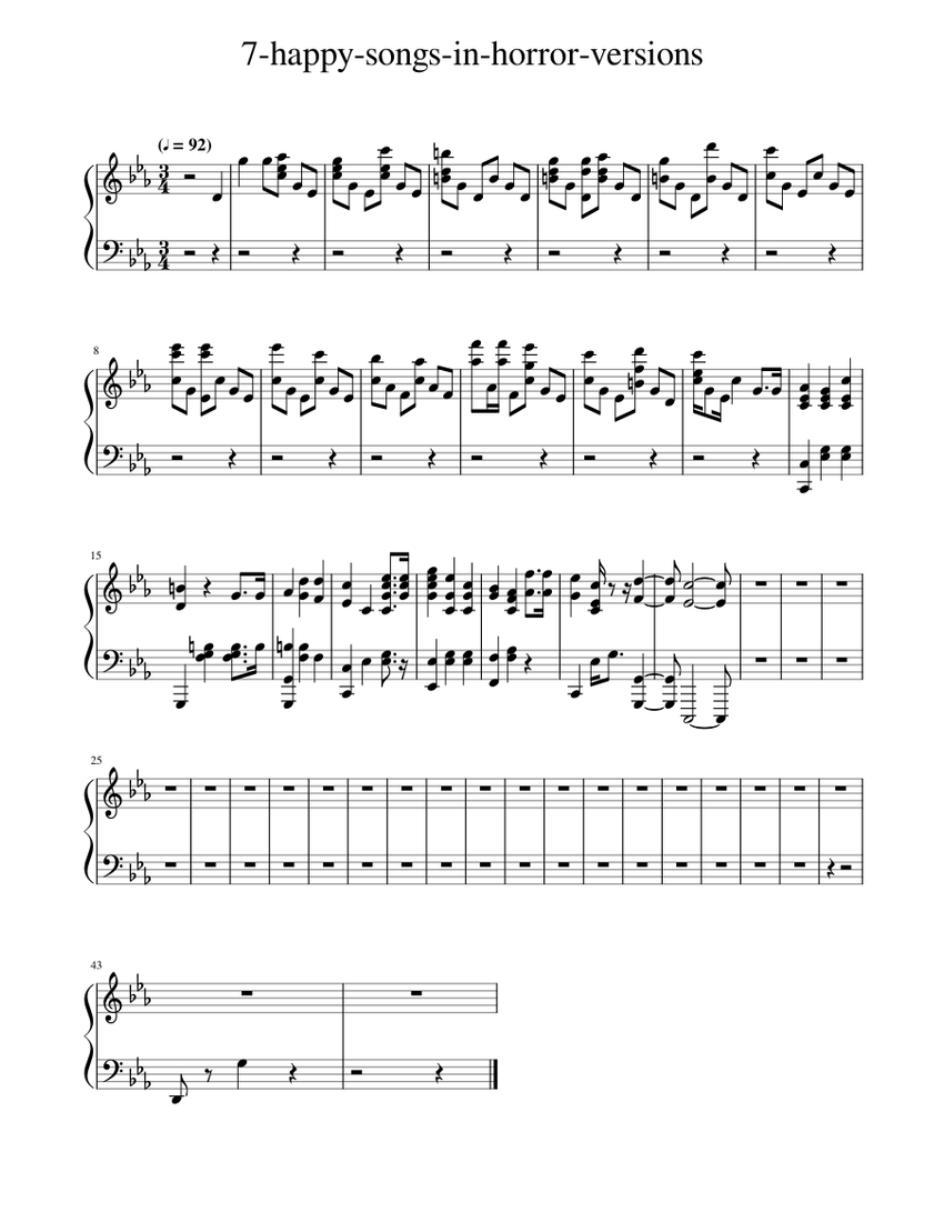 7 happy songs in horror versions Sheet Music for Piano (Solo) Easy ...