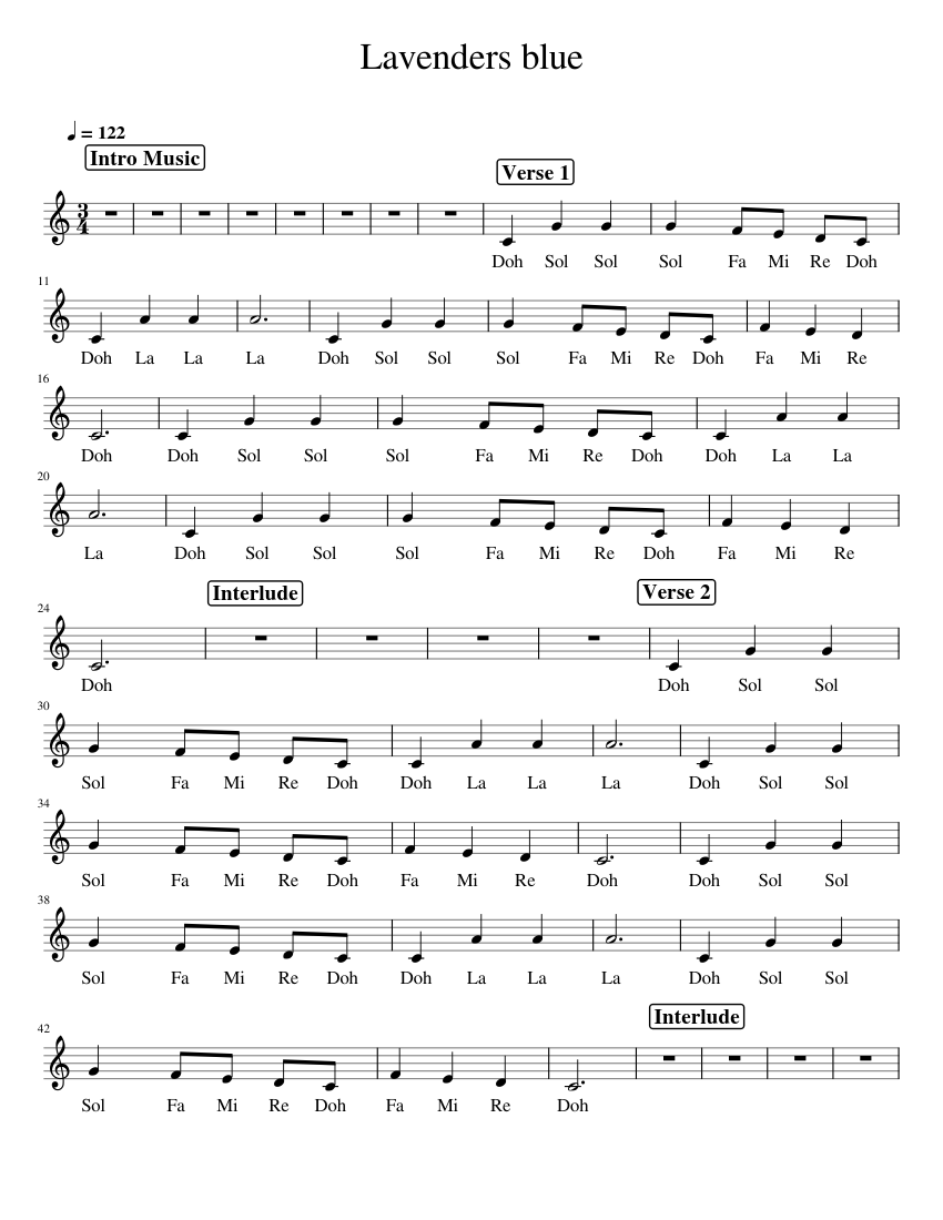 Lavender's Blue - Solfege Sheet Music for Piano (Solo) Easy | MuseScore.com