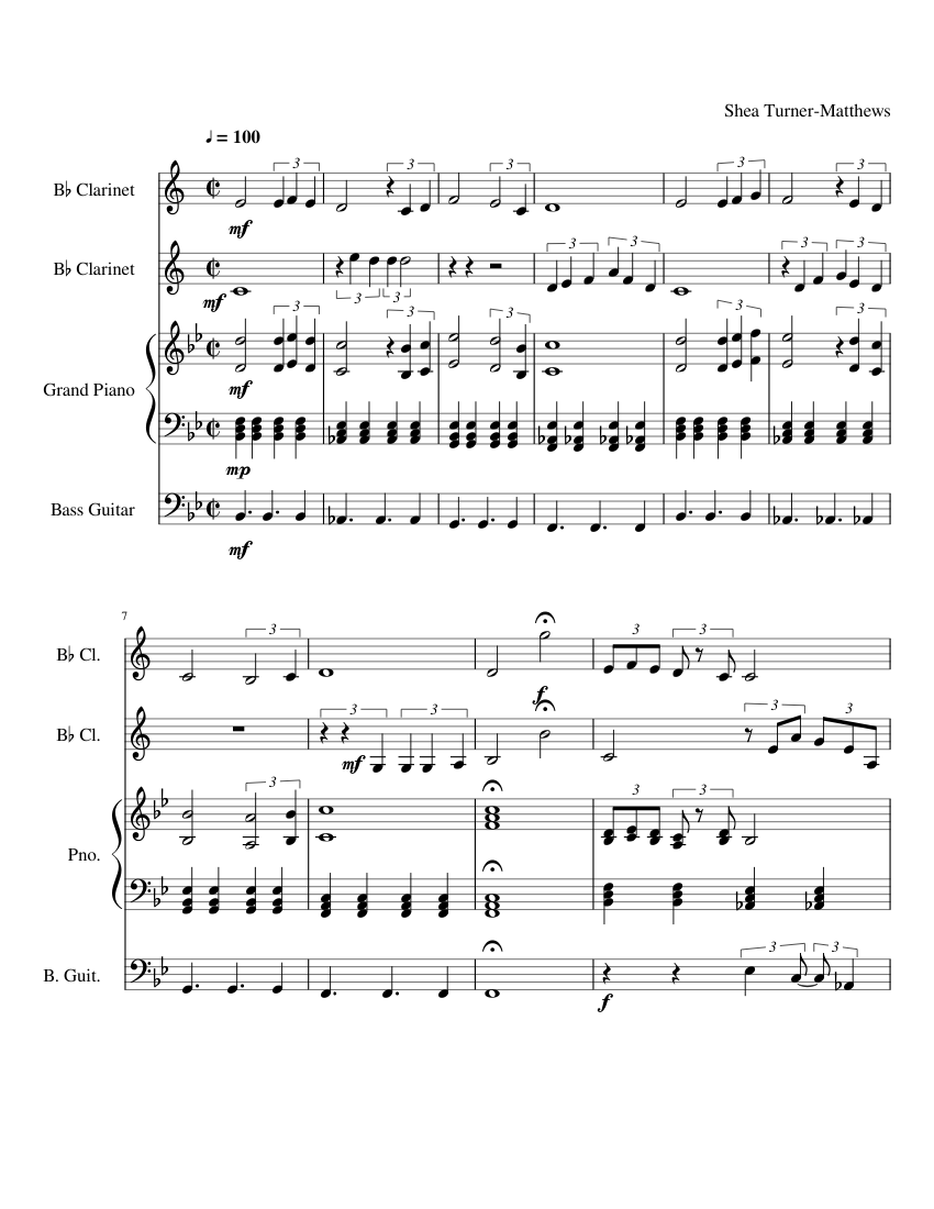 pelican dreams Sheet music for Piano, Clarinet in b-flat, Bass guitar ...