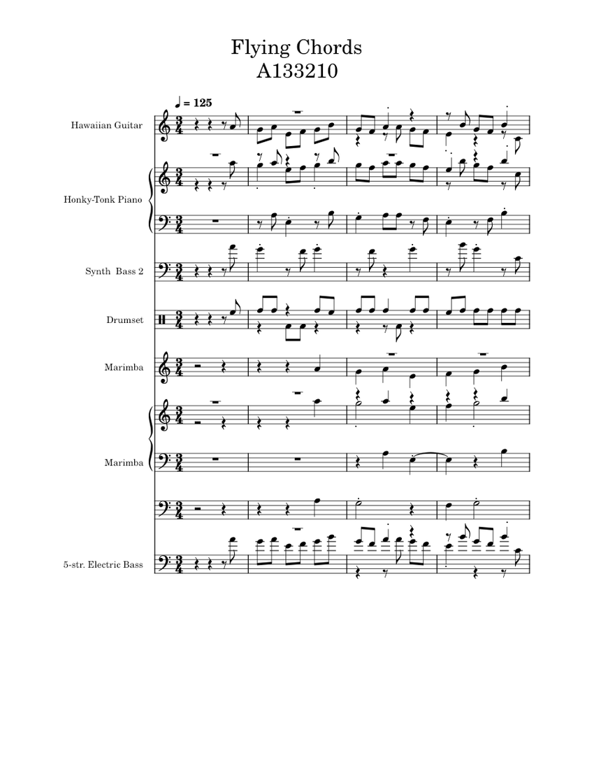 Flying Chords A133210 Self-Similar_ Sheet music for Piano, Organ, Bass ...
