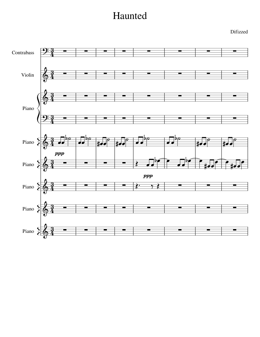 Haunted Sheet music for Piano, Contrabass, Violin (Mixed Ensemble ...