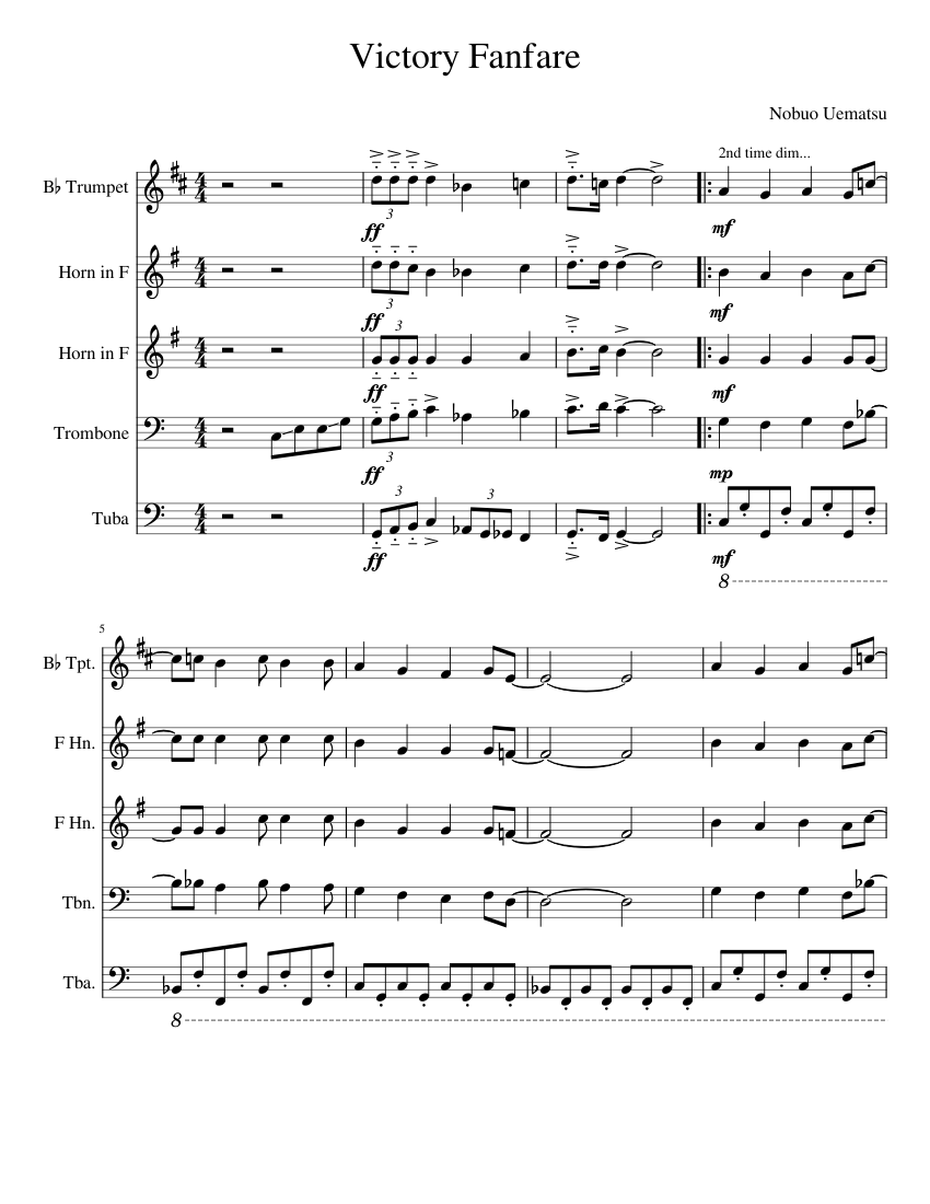 Final Fantasy Victory Fanfare for Brass Quintet Sheet Music for ...