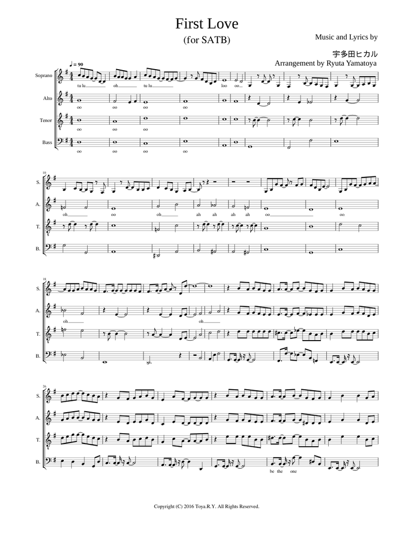 First love – Utada Hikaru Sheet Music for Soprano, Alto, Tenor, Bass ...