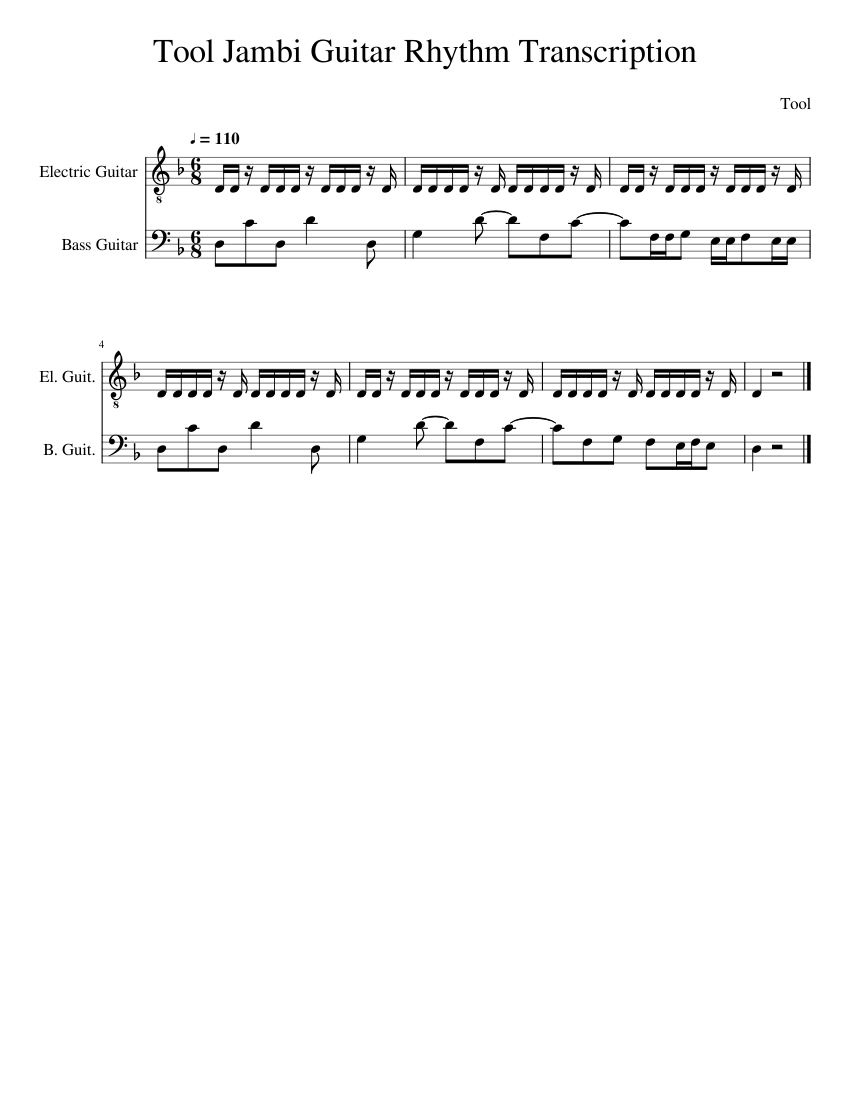 Tool Jambi Guitar Rhythm Transcription Sheet Music for Guitar, Bass ...
