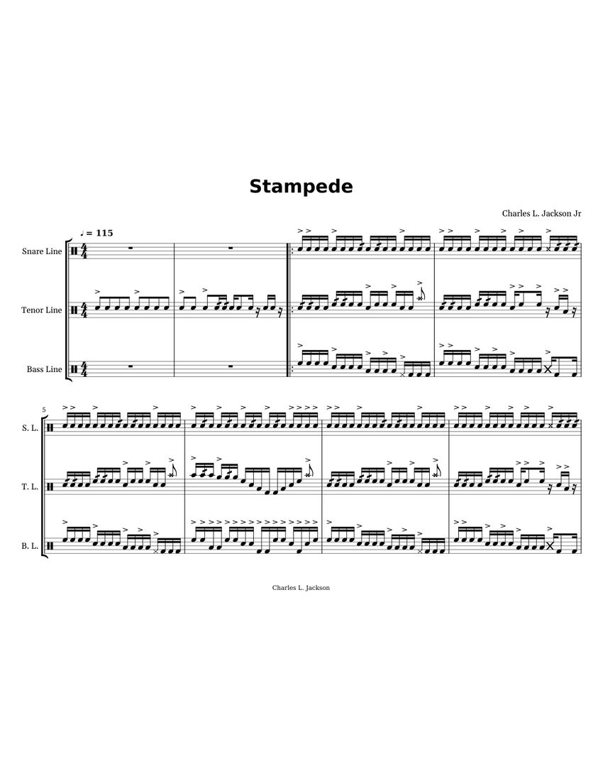 Stampede Sheet music for Snare drum, Tenor drum, Bass drum (Percussion ...