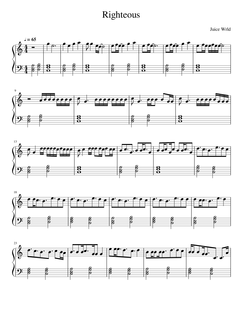 Righteous - Juice Wrld Sheet Music for Piano (Solo) Easy | MuseScore.com