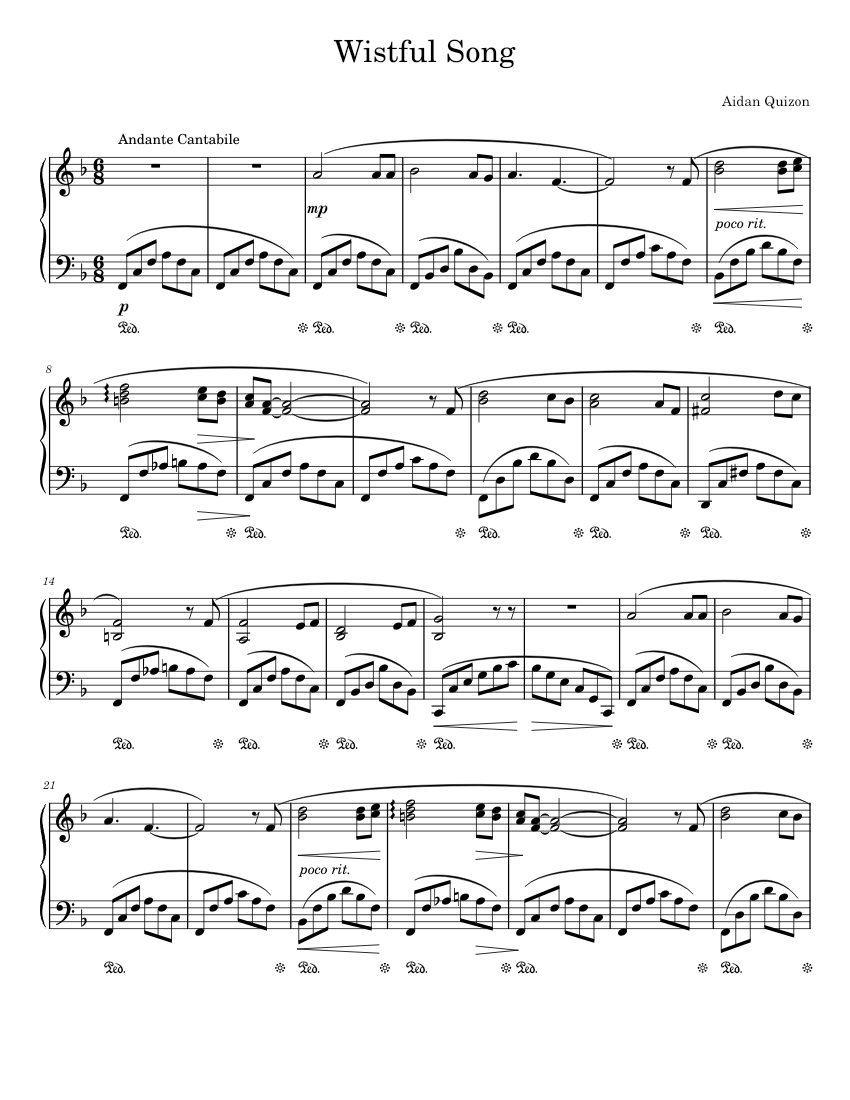 Wistful Song - Aidan Quizon Sheet music for Piano (Solo) | Musescore.com