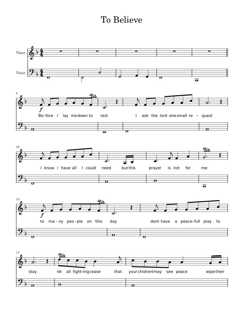 To believe – Jackie Evancho To believe cello-voix Sheet music for Piano ...
